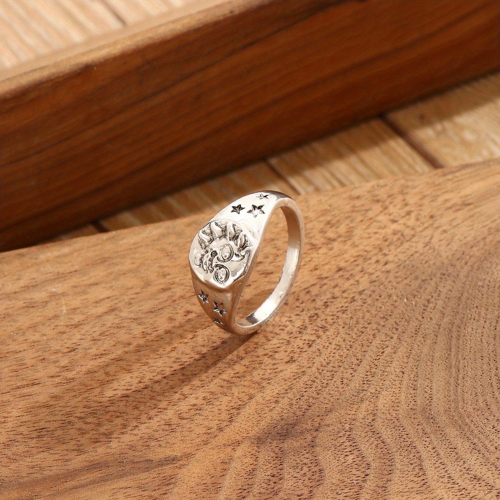 Gothic Retro Sun Moon Pattern Ring Bohemian Men's Ring - Temu United ...