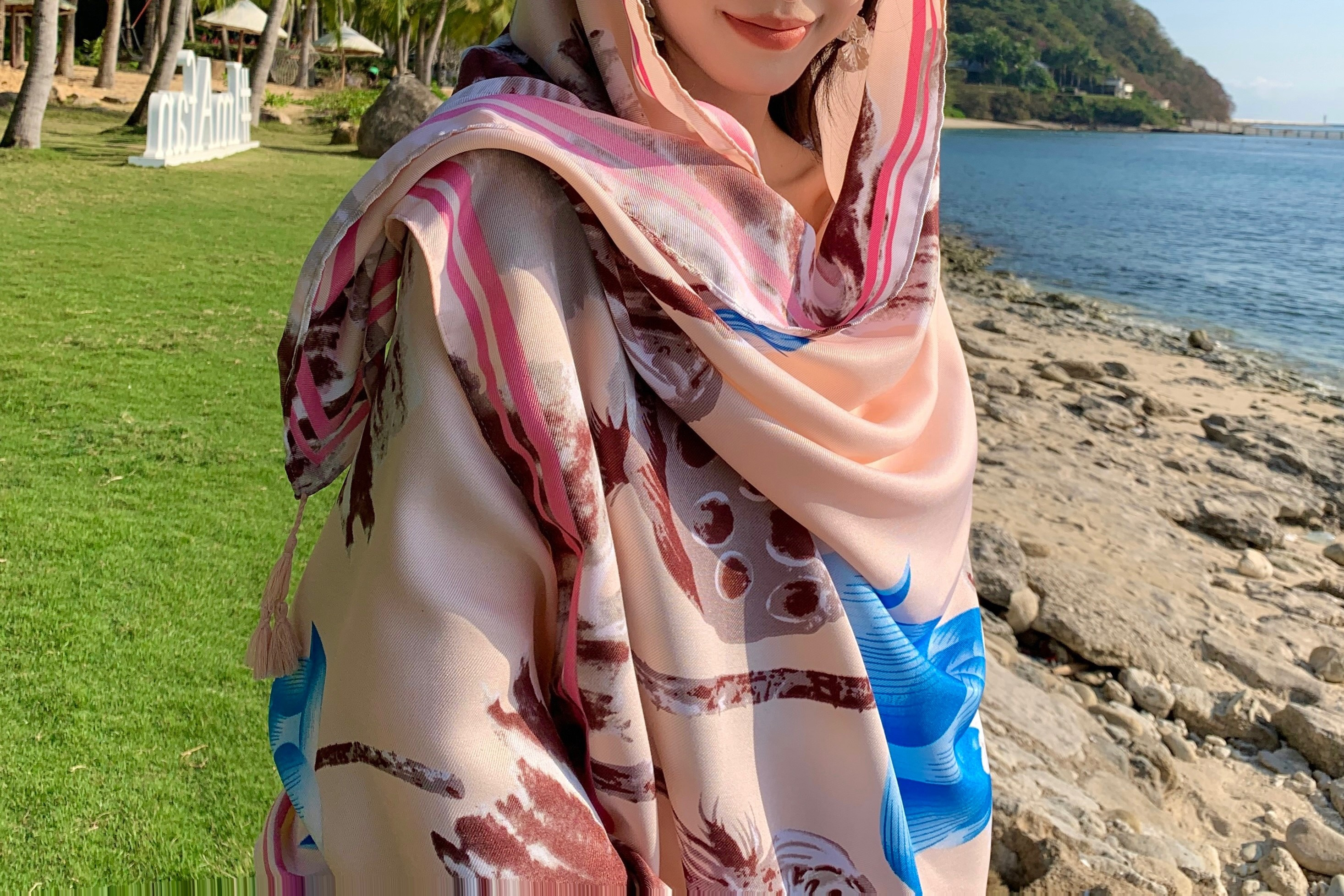 Beige Lotus Print Scarf Vintage Boho Windproof Shawl Elegant - Temu New ...