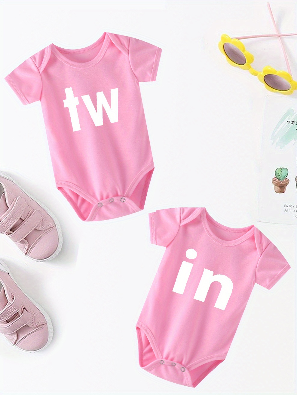 Baby Boys Girls Casual "tw In" Short Sleeve Round Neck - Temu Norway