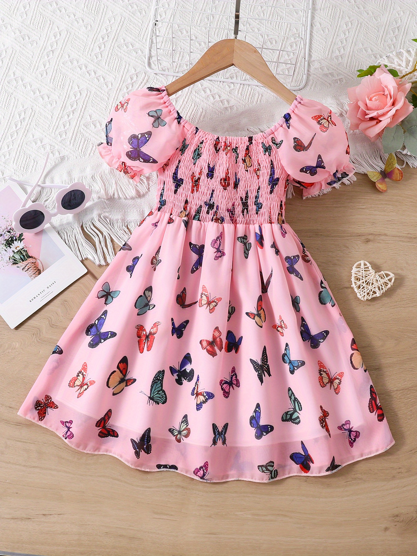 toddler girls puff sleeve shirred graphic princess - Temu Norway