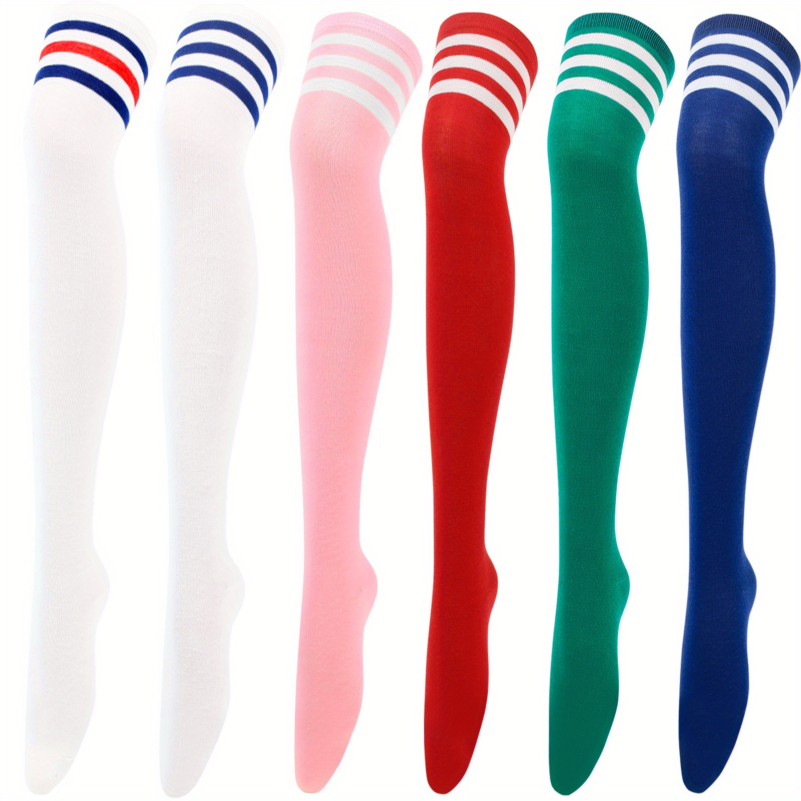 Rainbow Striped Trim Thigh High Socks Comfy match Knee Socks - Temu