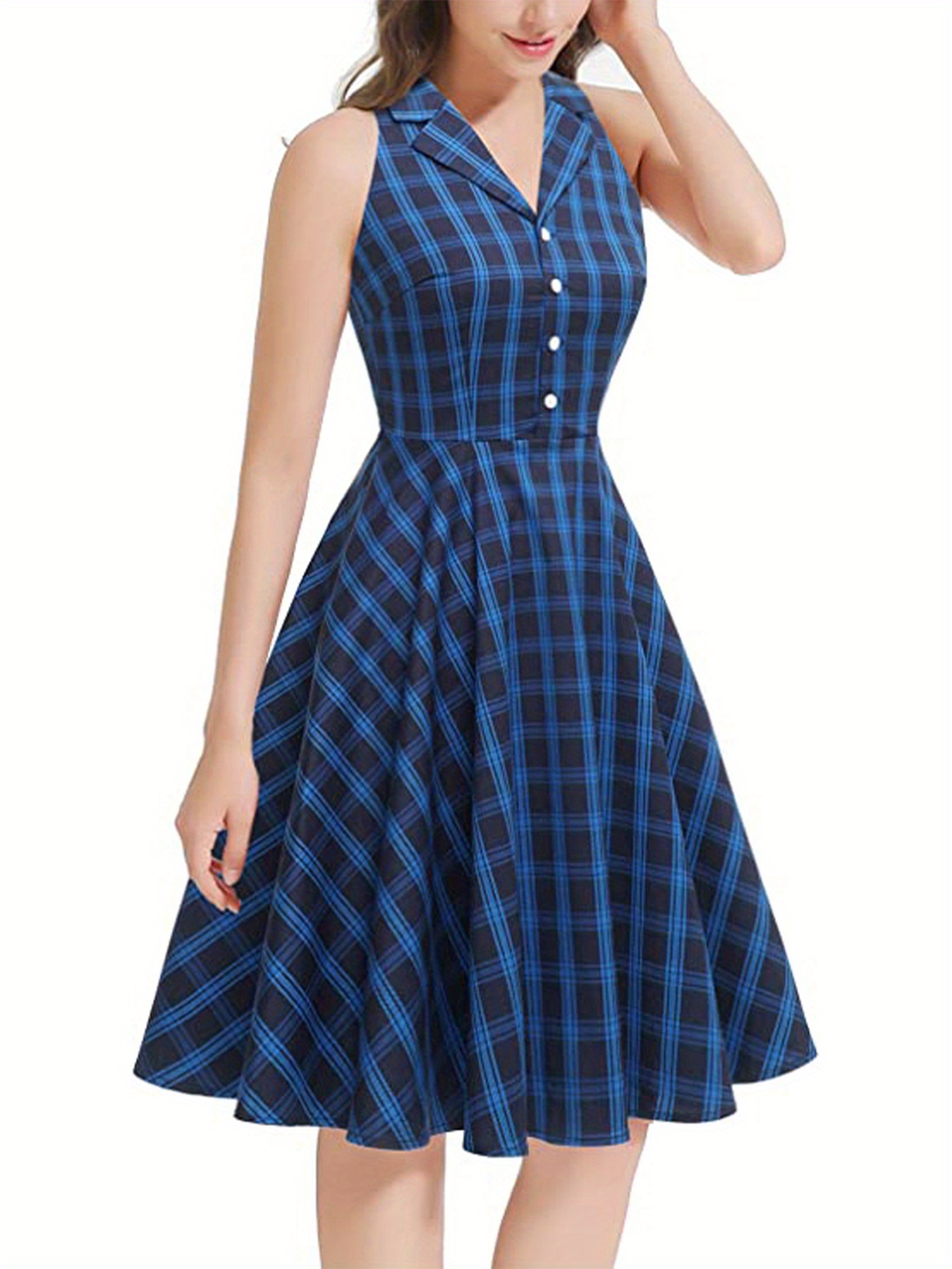 Vintage Print Dress Elegant Button Front Pleated - Temu