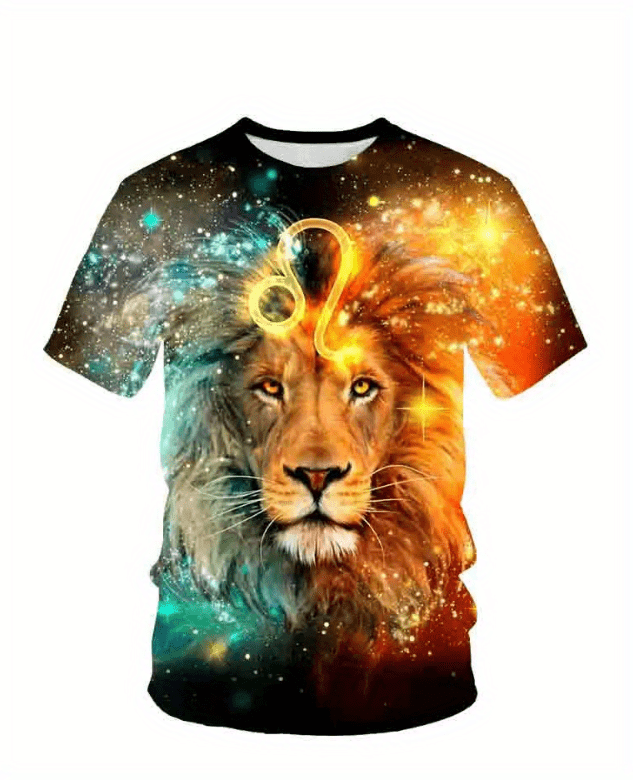 plus size men' print t shirt casual lion graphic tees - {region_name}