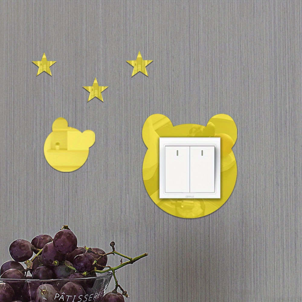 5pcs Cartoon Bear Mirror Switch Sticker Acrylic Wall Decals Self ...