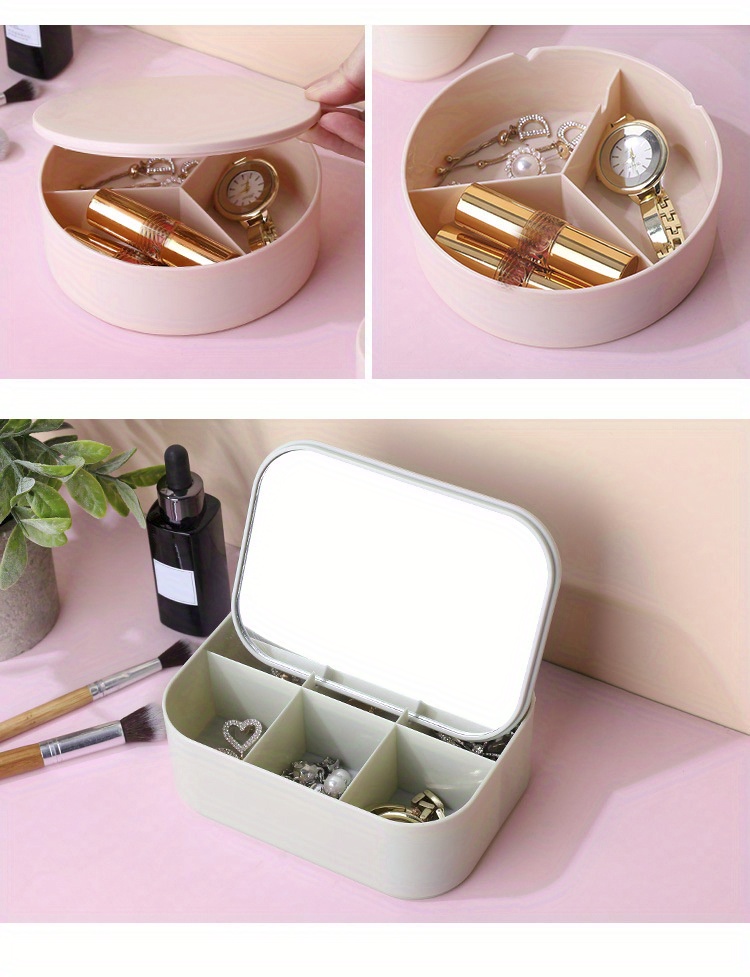 Cosmetic Storage Box With Mirror Travel Portable Mini Jewelry Case For ...