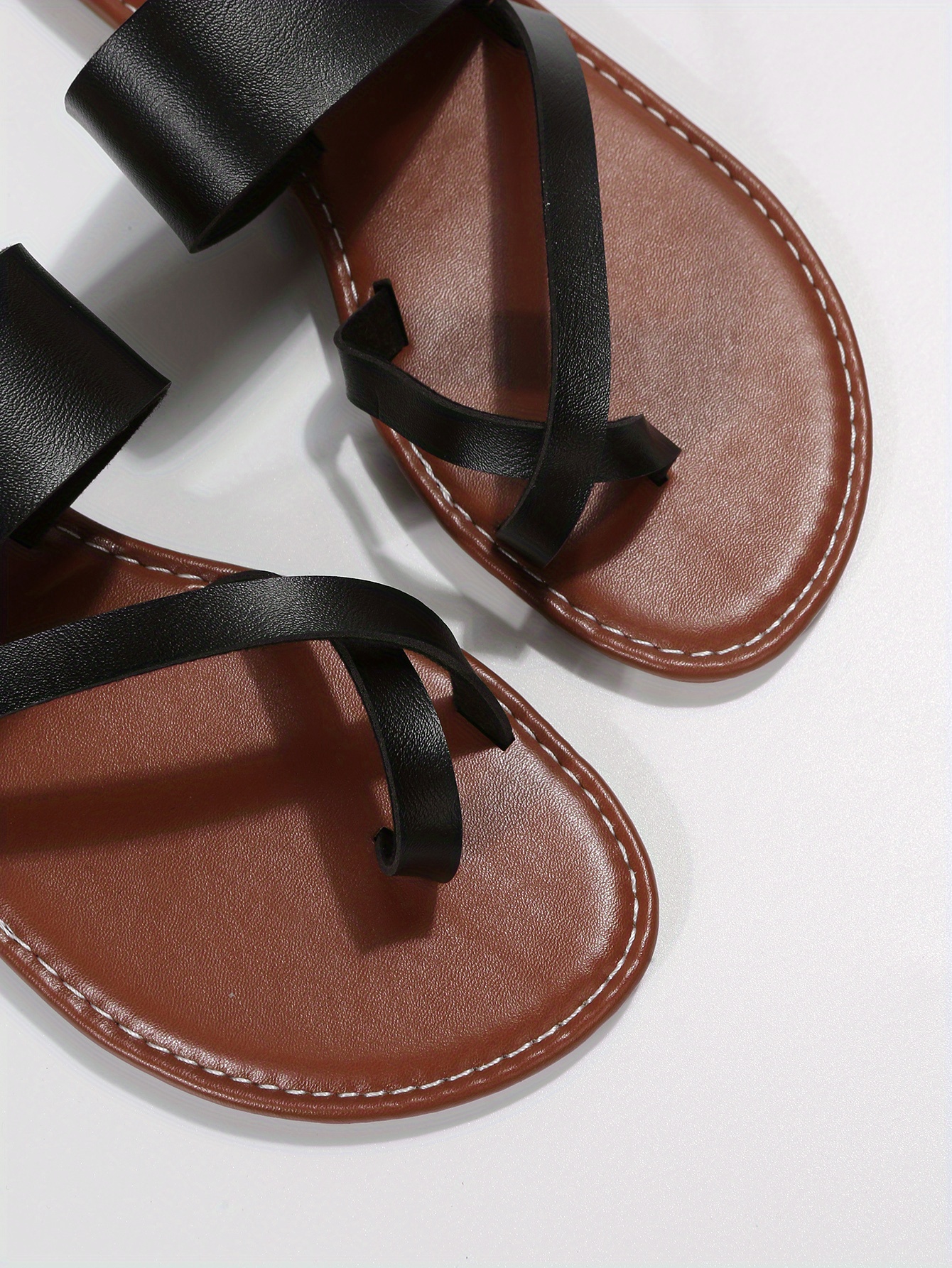 Women's Toe Loop Flat Slippers Solid Color Open Toe Anti - Temu Ireland