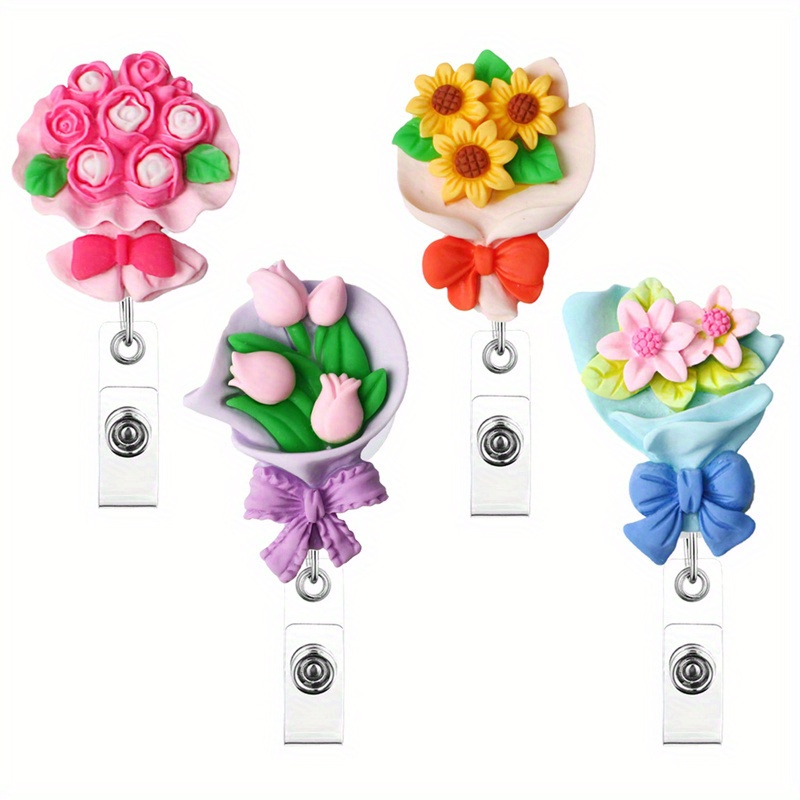 Cute Cartoon Flower Bow Card Cover Buckle Retractable Badge - Temu ...
