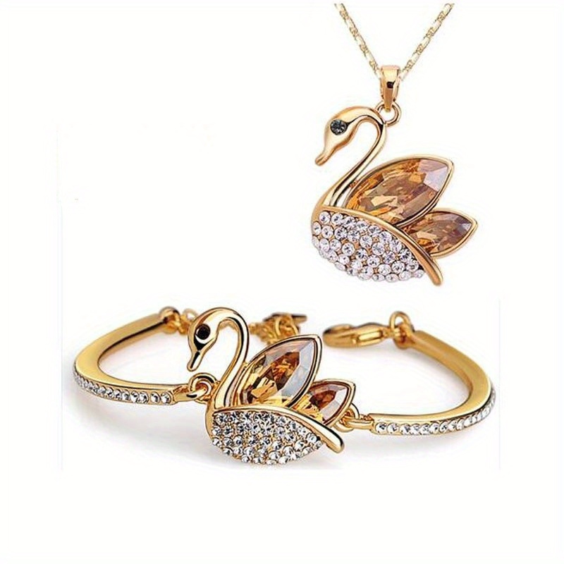 Swan Pattern Pendant Necklace Bracelet Jewelry Set Cute - Temu Norway