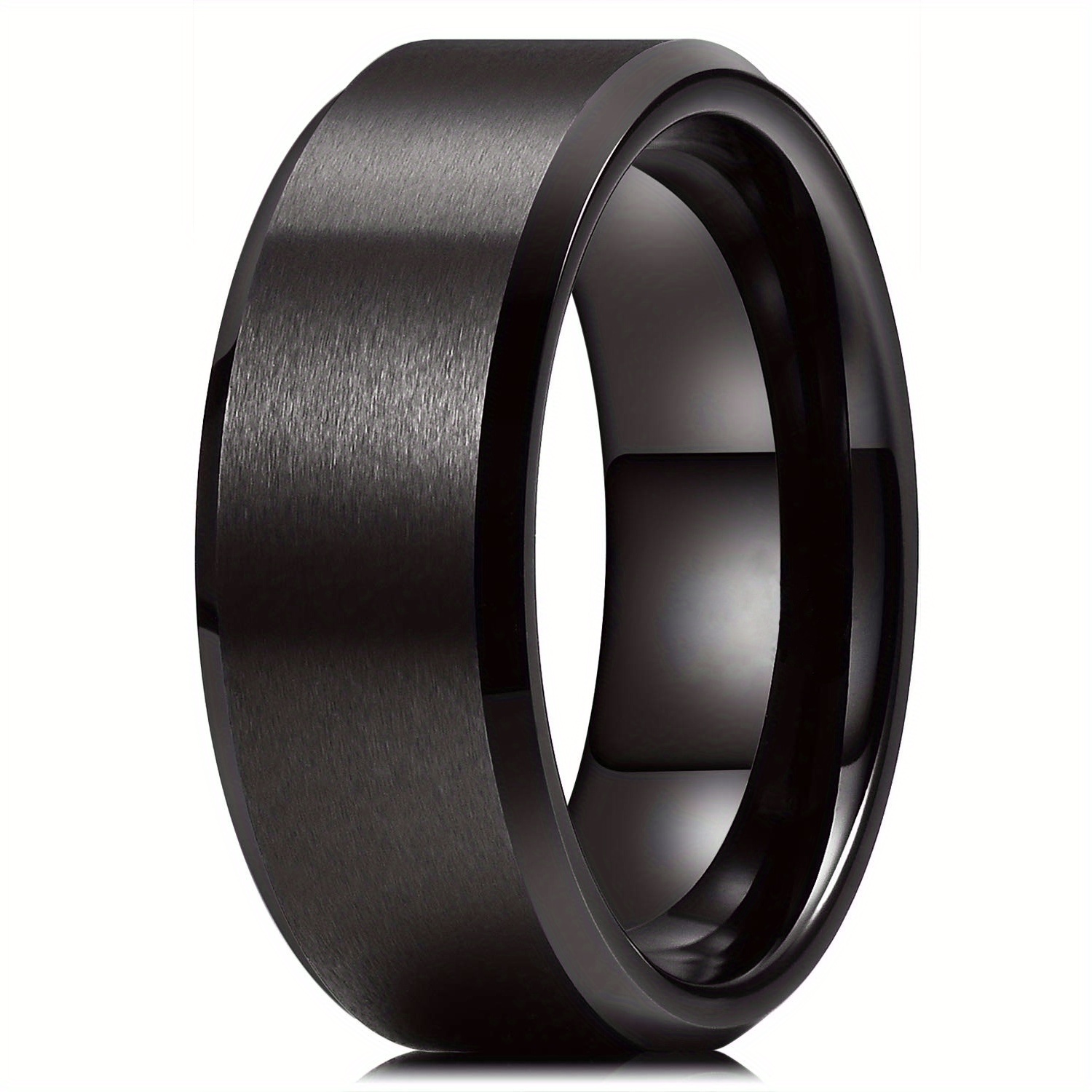 Men's Black Tungsten Ring Wedding Ring Flat Matte Chamfered - Temu ...