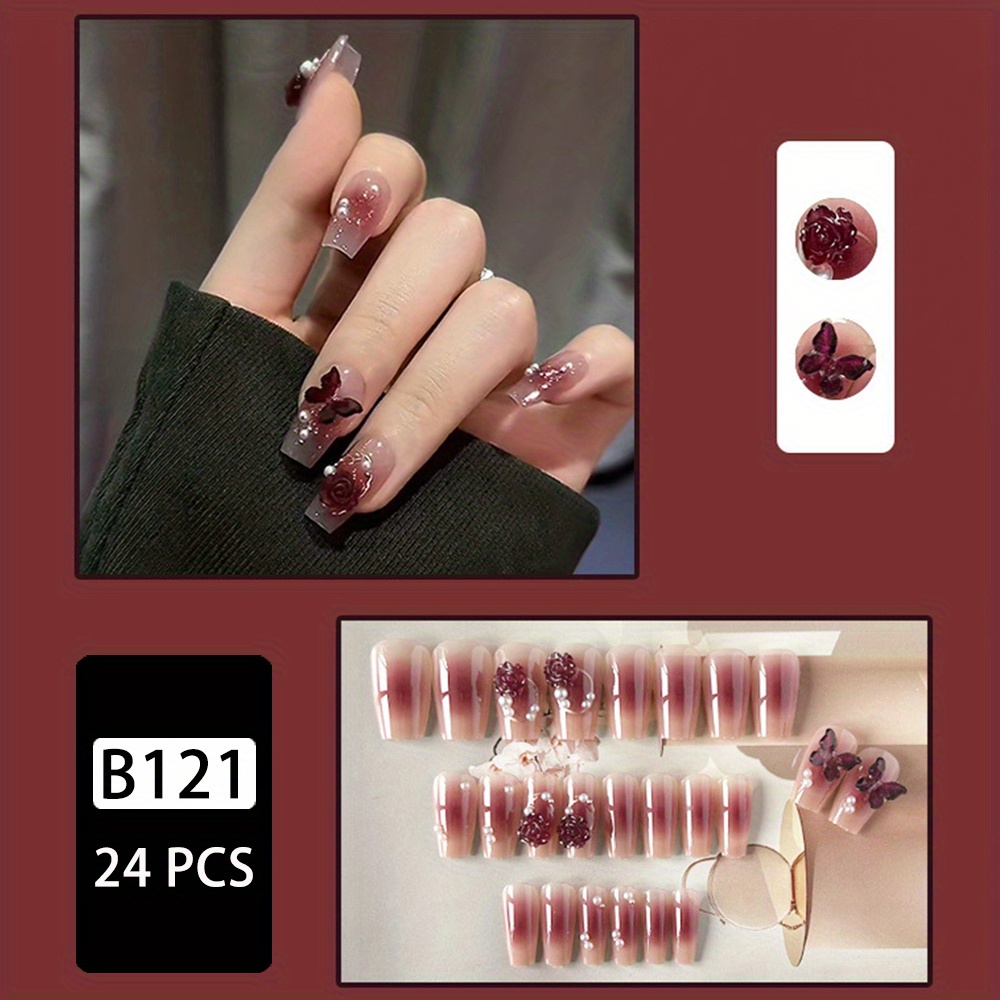 24 Uñas Postizas Color Morado Uva Uñas Postizas Ataúd Temu