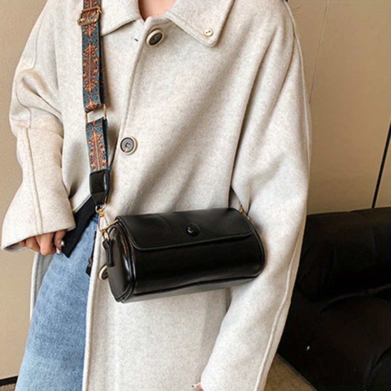 Retro Textured Crossbody Bag Pu Leather Wide Strap Flap Bag - Temu Canada