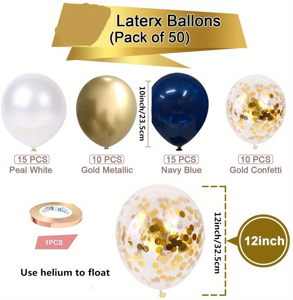 Navy Gold Confetti Balloons Pearl White Gold - Temu