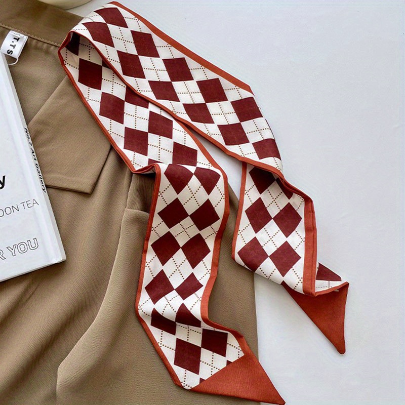 Vintage Plaid Print Skinny Scarf Elegant Head Hair Ribbon - Temu United ...