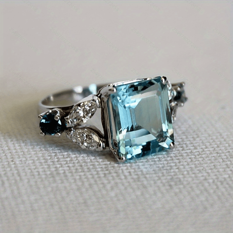 Simple Artifical Blue Square Gemstone Ring Simple Exquisite - Temu ...