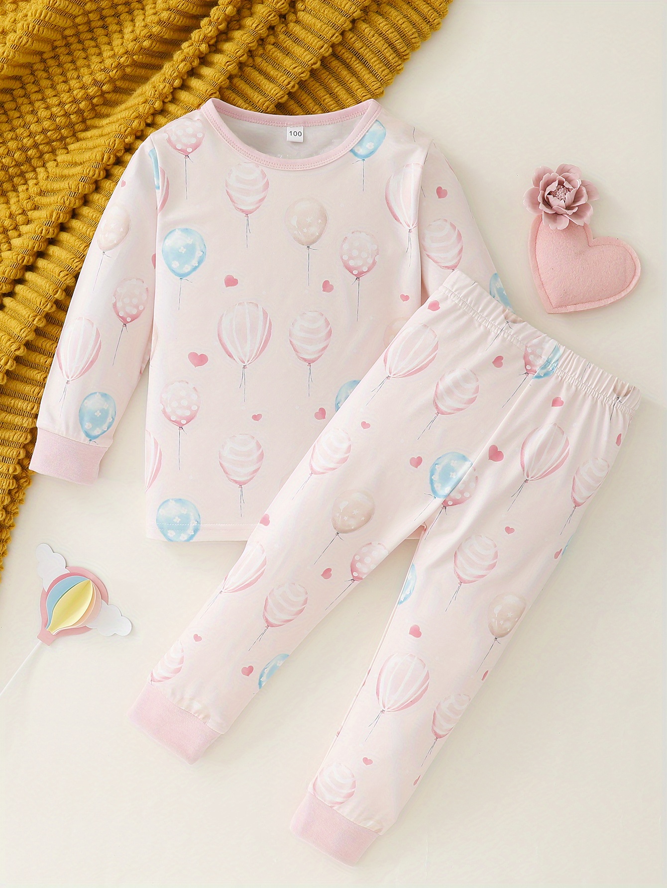 Toddler Girls Comfortable Pajamas Outfit Balloon Graphic - Temu United ...