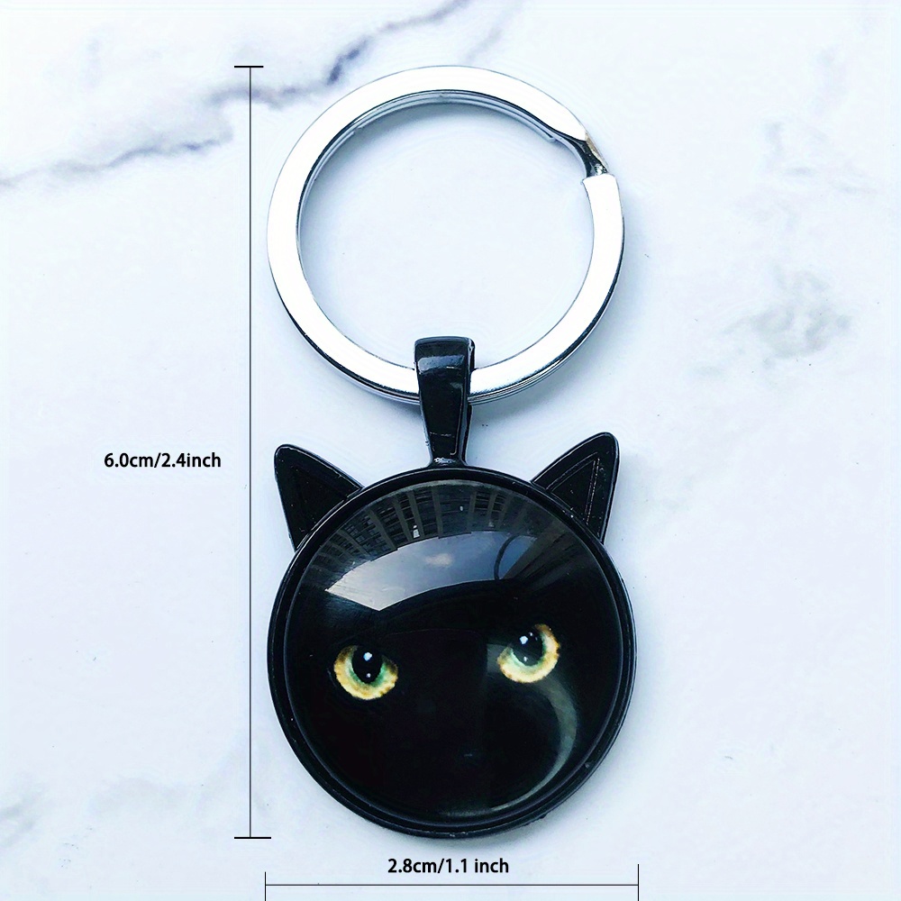 Sort Kat Foto Øreformet Nøglering Cabochon Legering Vedhæng Nøgleholder ...