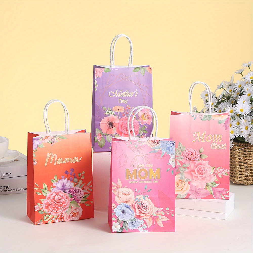 8pcs Mother s Day Gift Bag With Handle Flower Pattern Bag Paper Gift
