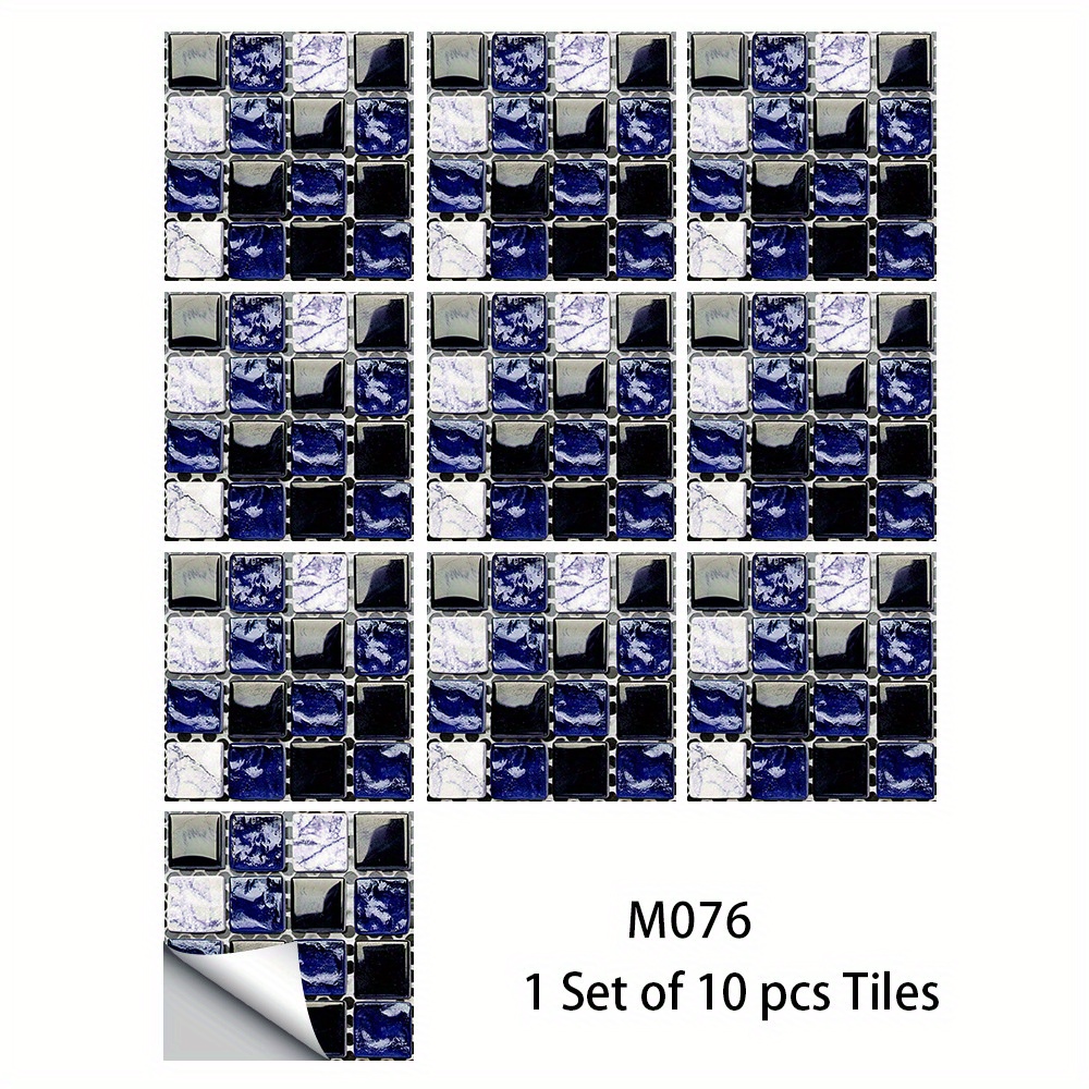 Dark Black Blue Mosaic Wall Tile Stickers Diy Self Adhesive - Temu ...