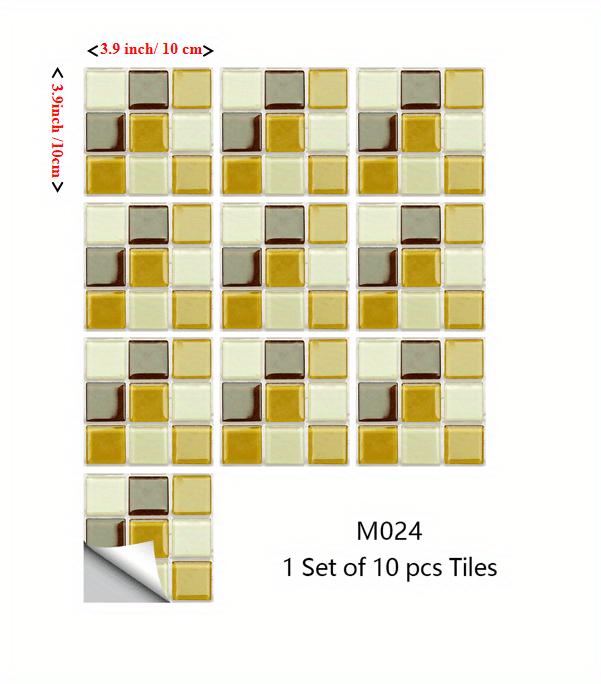 10pcs 골든 3d 모자이크 크리스탈 폼 타일 스티커 39 X 39 이동식 껍질 및 스틱 방수 오일 Temu
