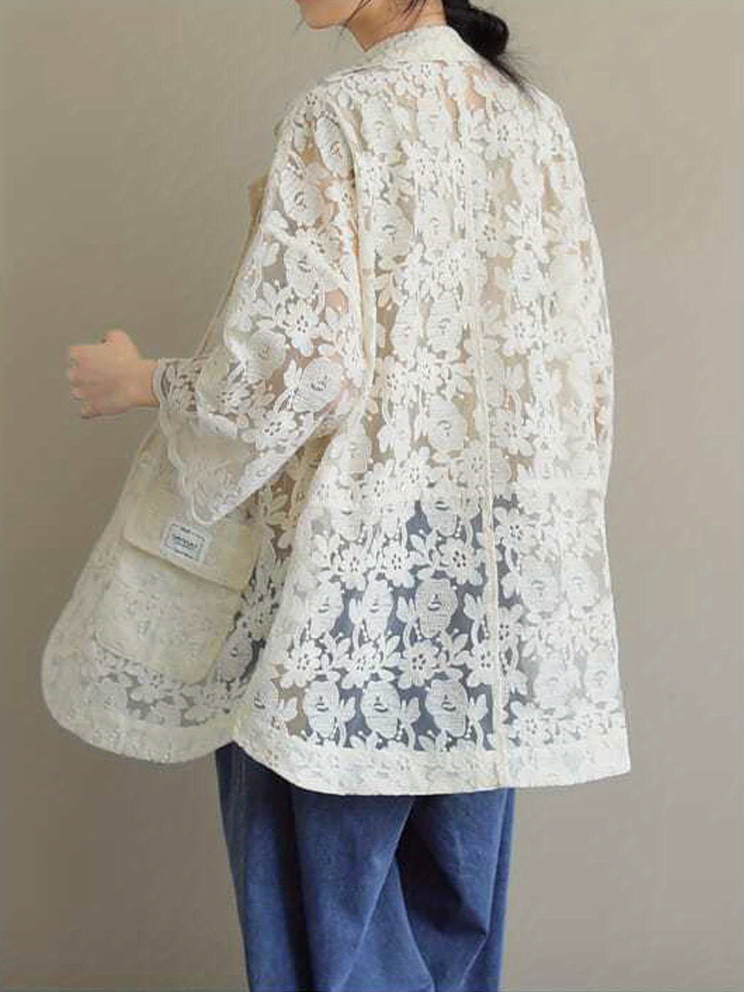 Lace Open Front Blazer Casual Lapel Blazer Spring Summer - Temu