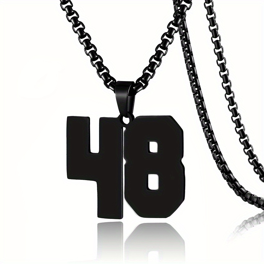 Men's Classic Stainless Steel Athletes Number Necklace Black - Temu ...