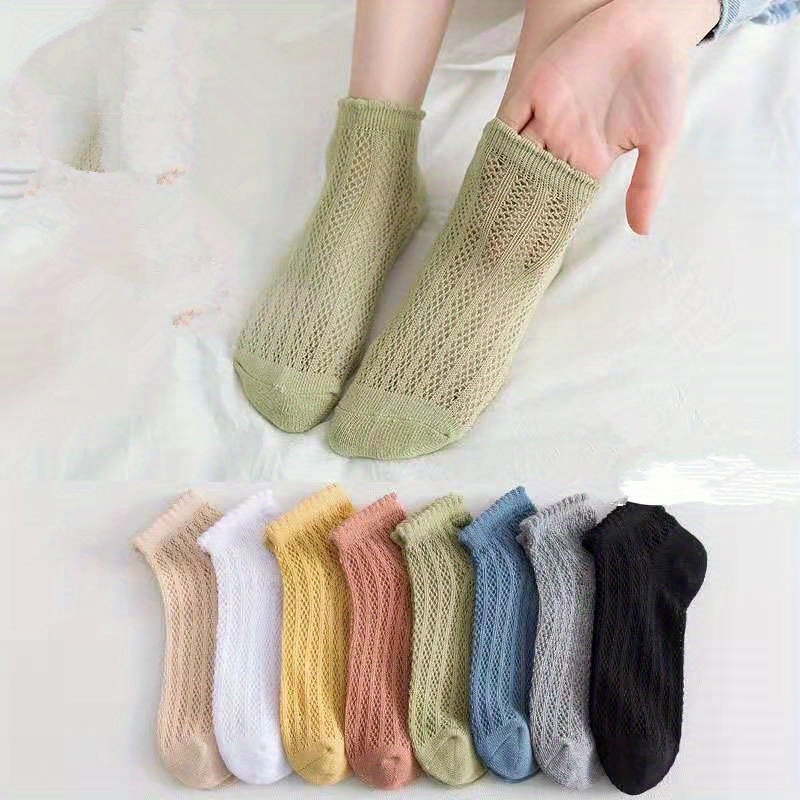8 Pairs Women's Solid Breathable Mesh Comfortable Ankle Socks For ...