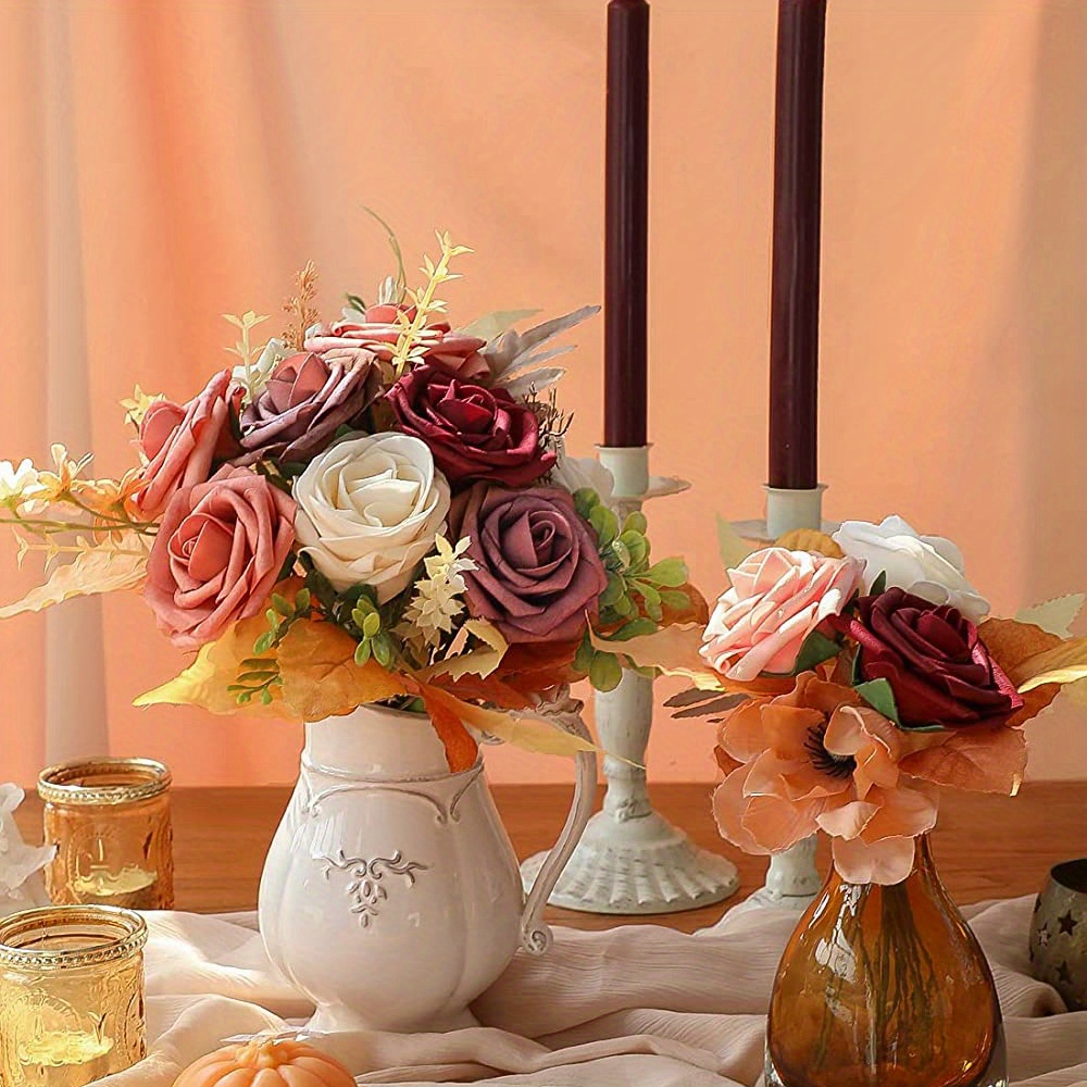 Dark Red Artificial Flowers Simulation Rose Flowers Real - Temu