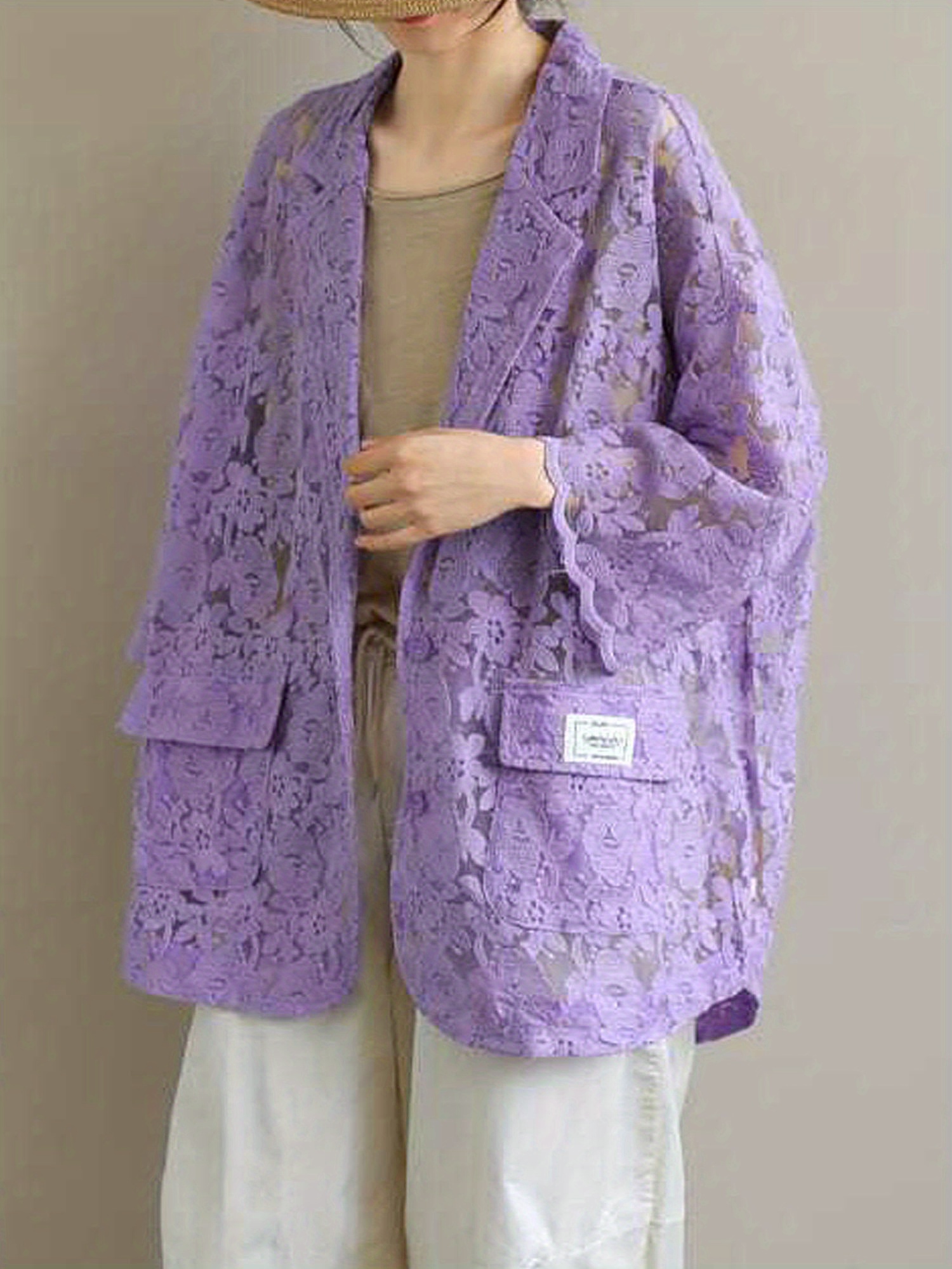 Lace Open Front Casual Lapel Spring Summer - Temu Australia