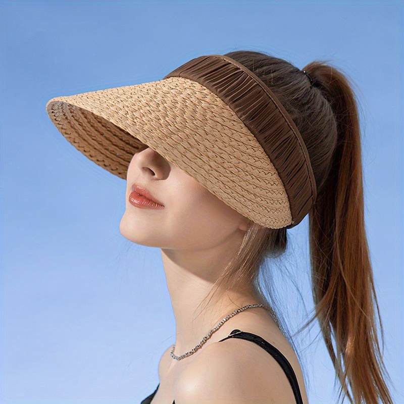 Straw Visor Hat Casual Elegant Ponytail Sun Hat - Temu
