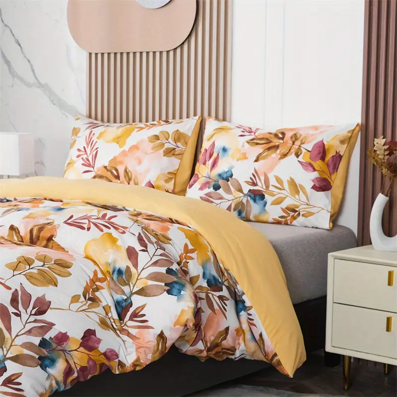 Duvet Cover Set Leaves Print Bedding Set Soft Comfortable Temu United