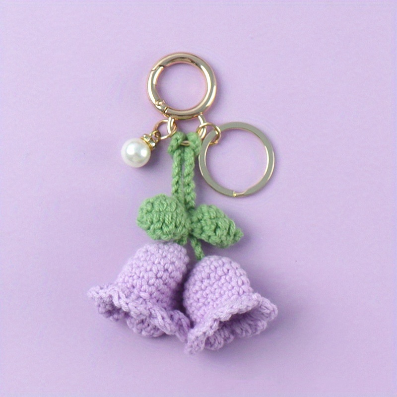 Cartoon Knitted Flower Keychain Cute Key Ring Purse Handbag - Temu ...