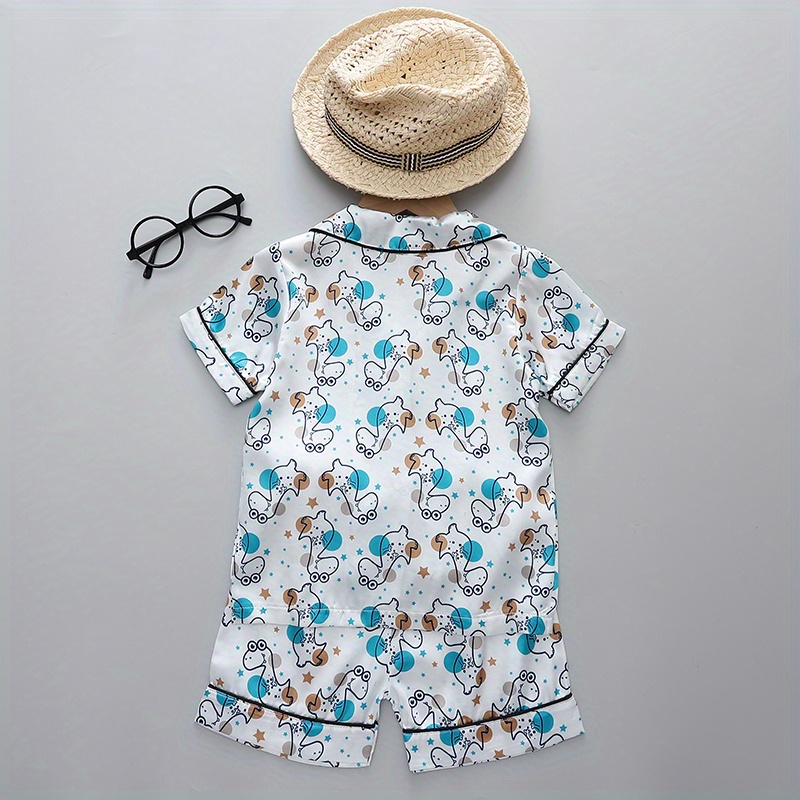 Boys Lovely Dinosaur Print Pajamas Set Short Sleeves Tops - Temu Canada
