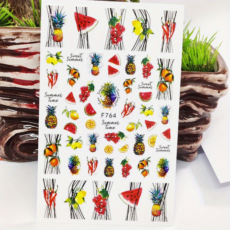 1pc Avocado Nail Sliders Summer Design Fruit With Geometric Lines Water ...