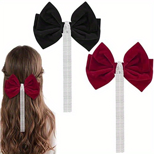 Big Velvet Bow Hair Clip Long Rhinestone Tassel Elegant - Temu New Zealand