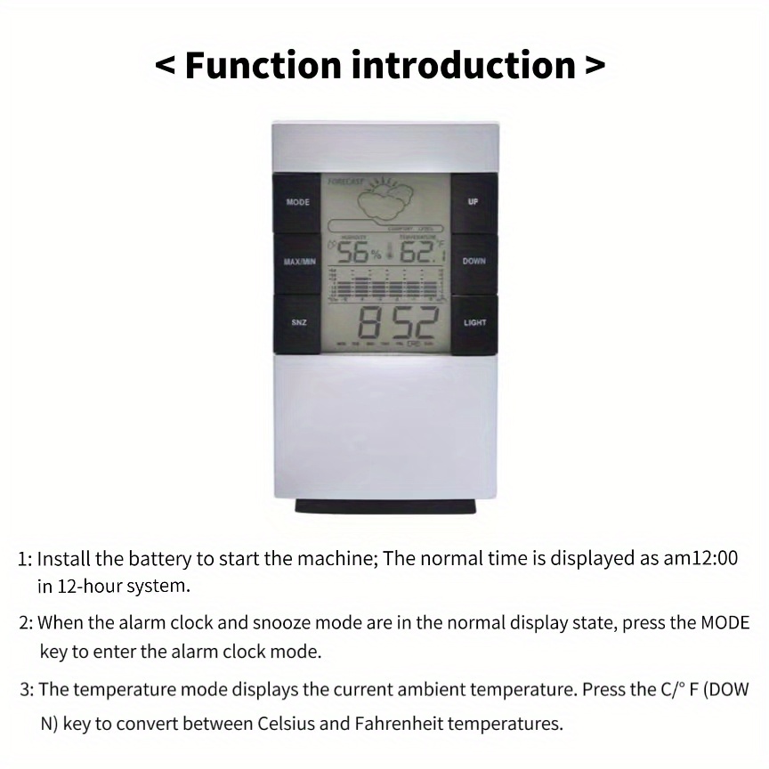 1pc Lcd Clock Wireless Weather Alarm Clock Indoor Outdoor Thermometer ...