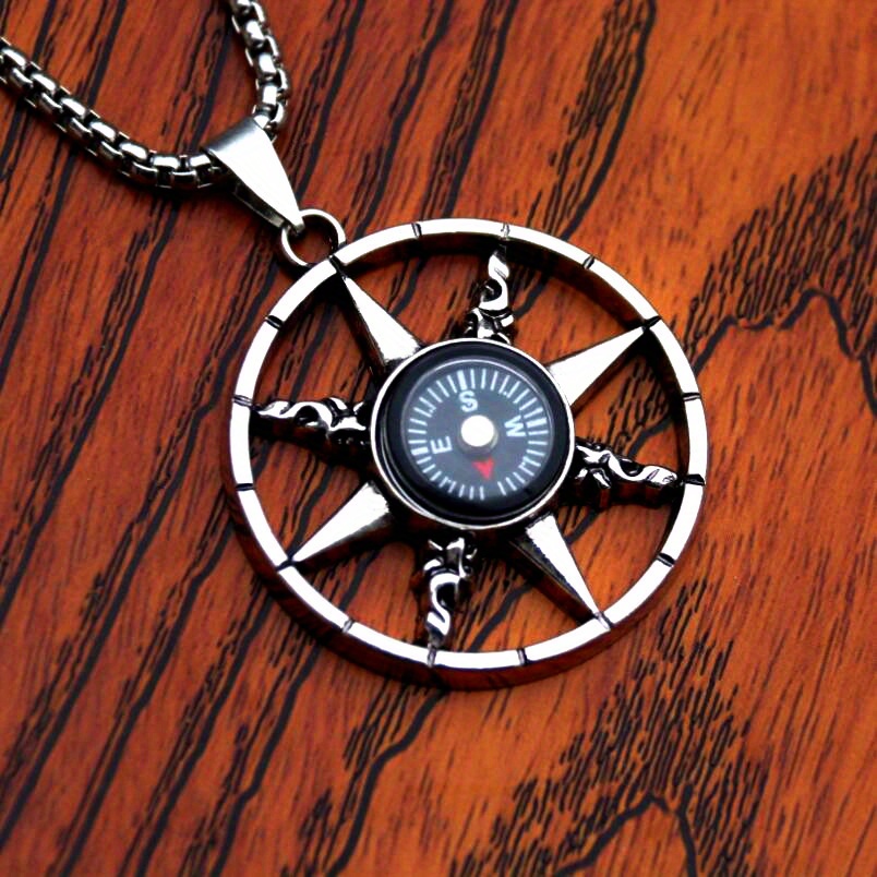 1pc Compass Necklace Boys Hip Hop Pendant Matching Pendant Men's Long ...