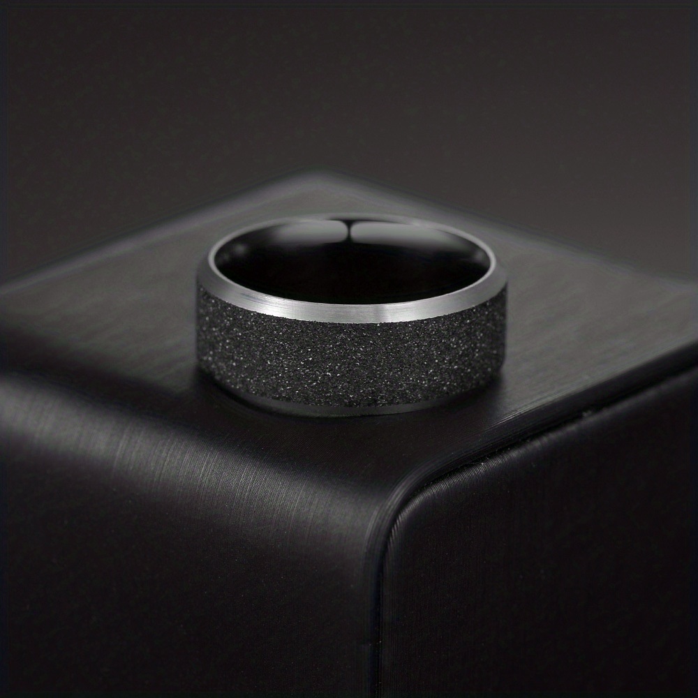 Men' Stainless Steel Frosted Rings Black Polished - Temu