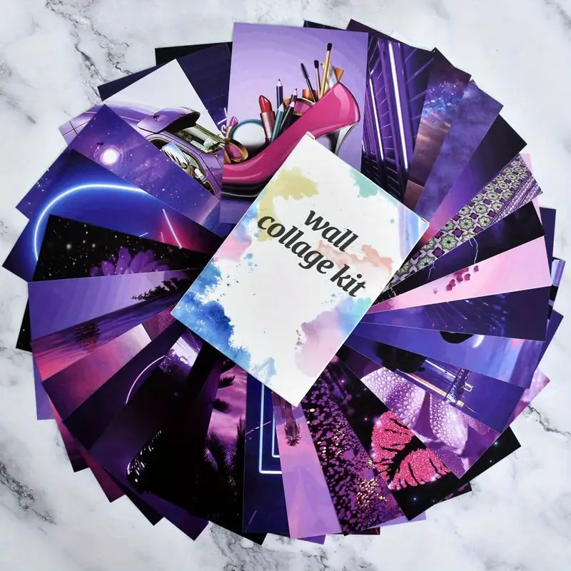 Purple Aesthetic Picture Wall Collage Set Neon Collage Print Temu