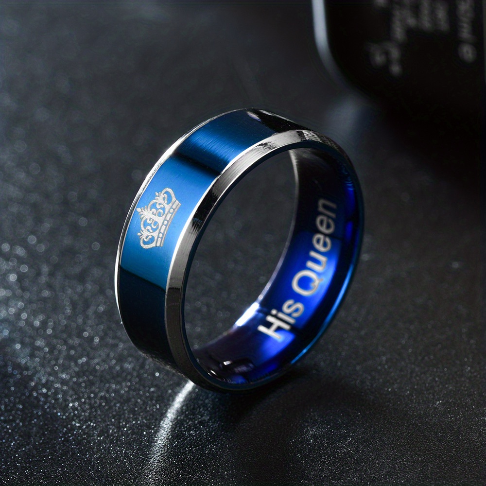 Blue Stainless Steel Ring Queen King Couple Rings Men's - Temu