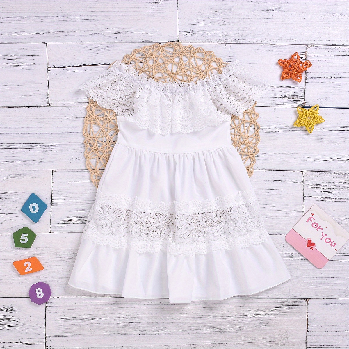 Girls Elegant Lace Trim Sleeveless Shoulder Princess Dress - Temu Australia