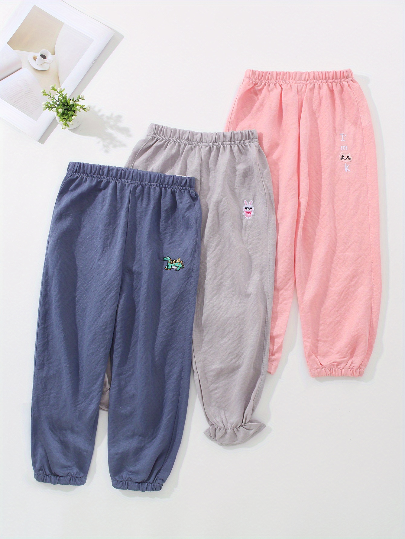 Girls Plain Color Cartoon Embroidered Pants Soft Comfortable - Temu ...