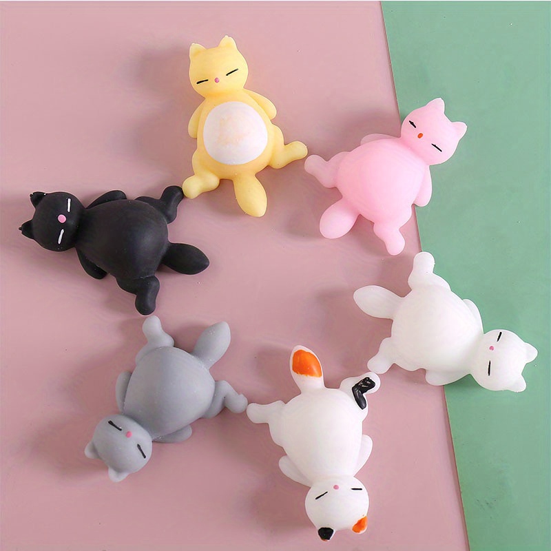 6pcs Soft Cat Toys Soft Silicone Cute Cat Top Decompression Small Toys ...