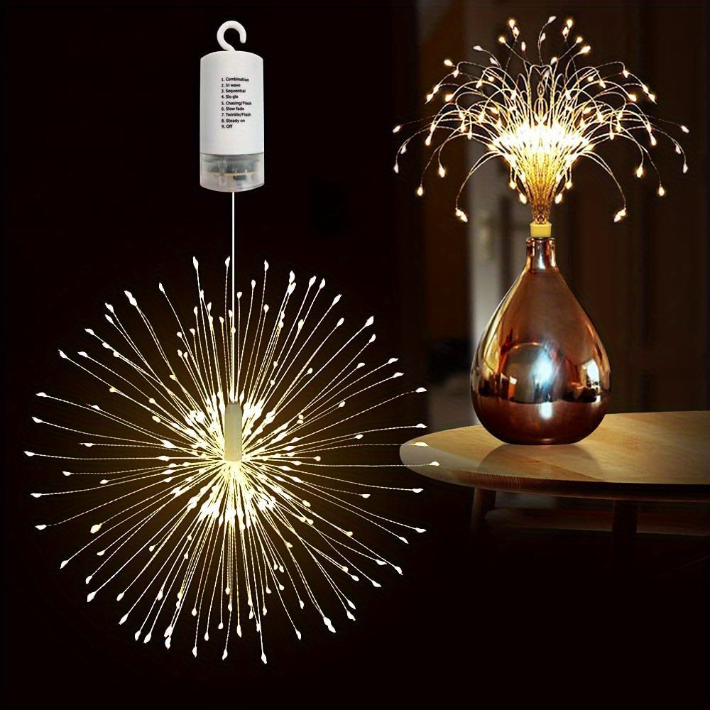 1pc Led Copper Wire Starburst Design Lights 8 Lighting Modes Battery ...