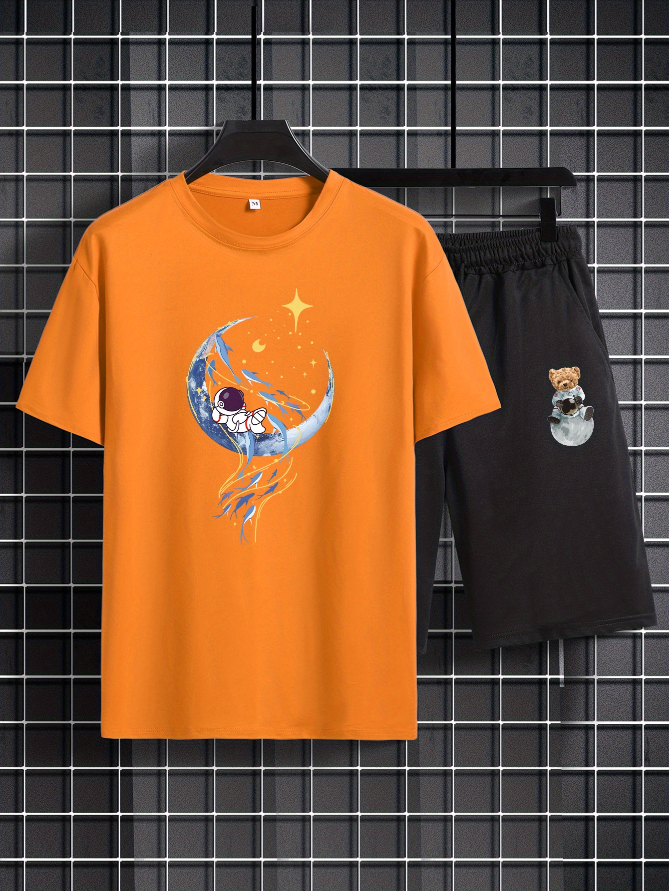 Men's Astronaut Moon Two piece Outfits Comfy Casual T shirt - Temu ...