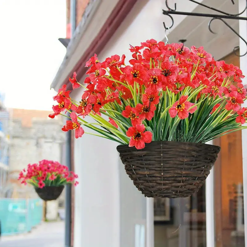1バンドル造花、屋外uv耐性造花、 ム酸化耐性造花、リアルタッチ人工植物、屋内屋外吊り下げ ー、春夏屋外庭庭装飾、ホームルーム装飾
