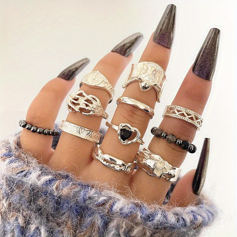 Punk Style Stackable Finger Ring Set Vintage Knuckle Rings - Temu ...