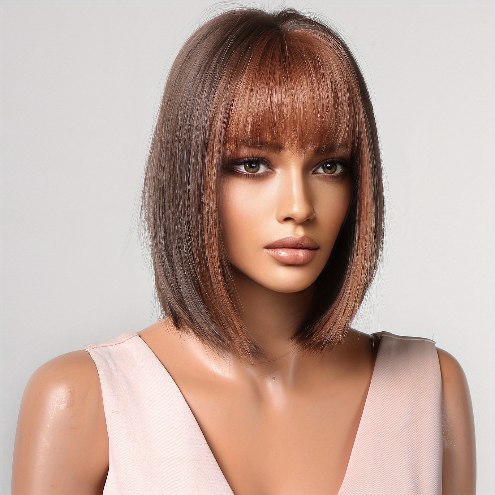 Short Straight Blonde Bob Wigs Ivory Bangs Synthetic Hair Temu Norway