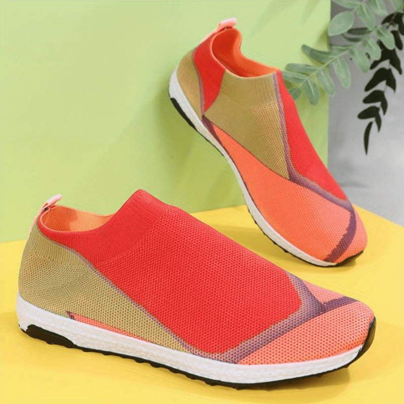 Women's Colorblock Sock Shoes Breathable Knitted Slip - Temu Canada