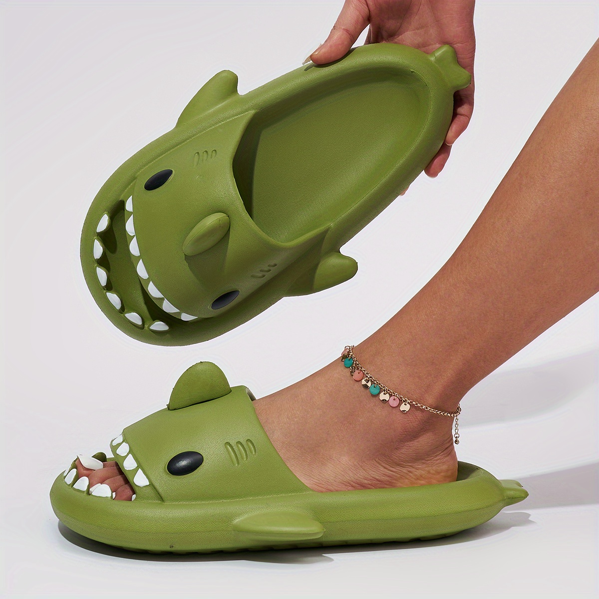 Women's Kawaii Shark Design Slides Lightweight Open Toe Slip - Temu ...