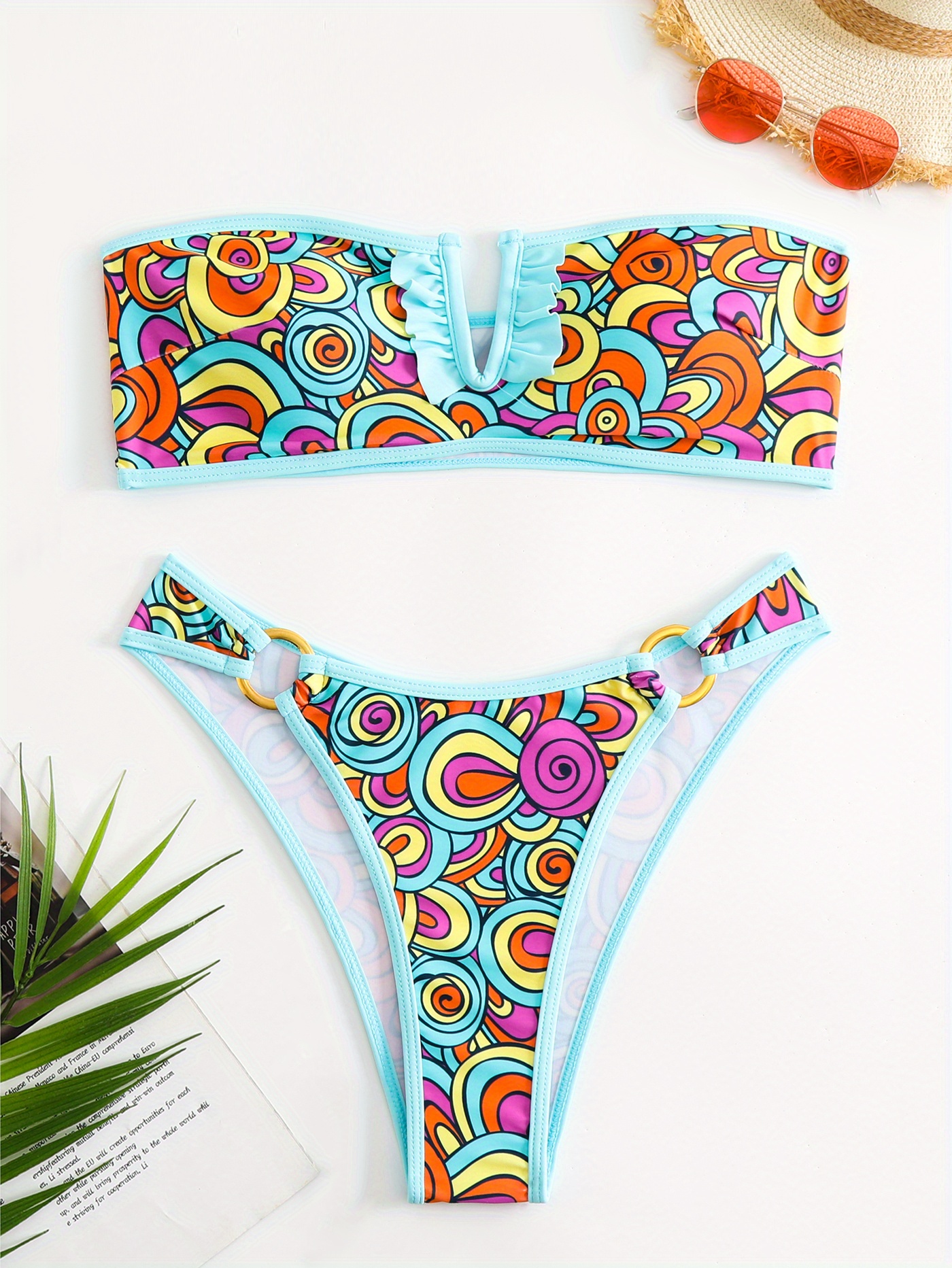 Random Print Bandeau Bikini Sets Tube High - Temu